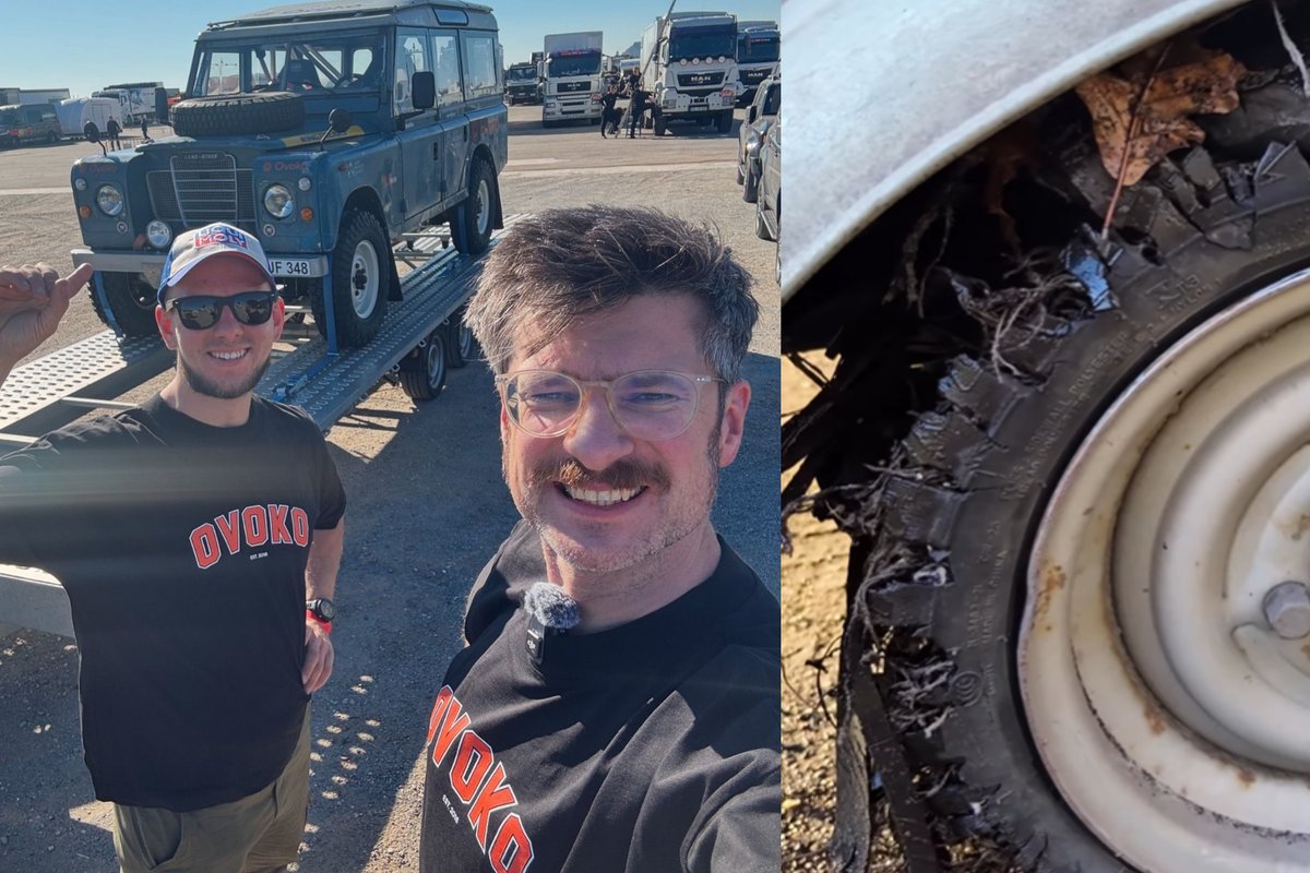 Karoliui Raišiui linksmybės jau prasideda: pakeliui į Dakarą sprogo padanga – kaip jie su juo ...