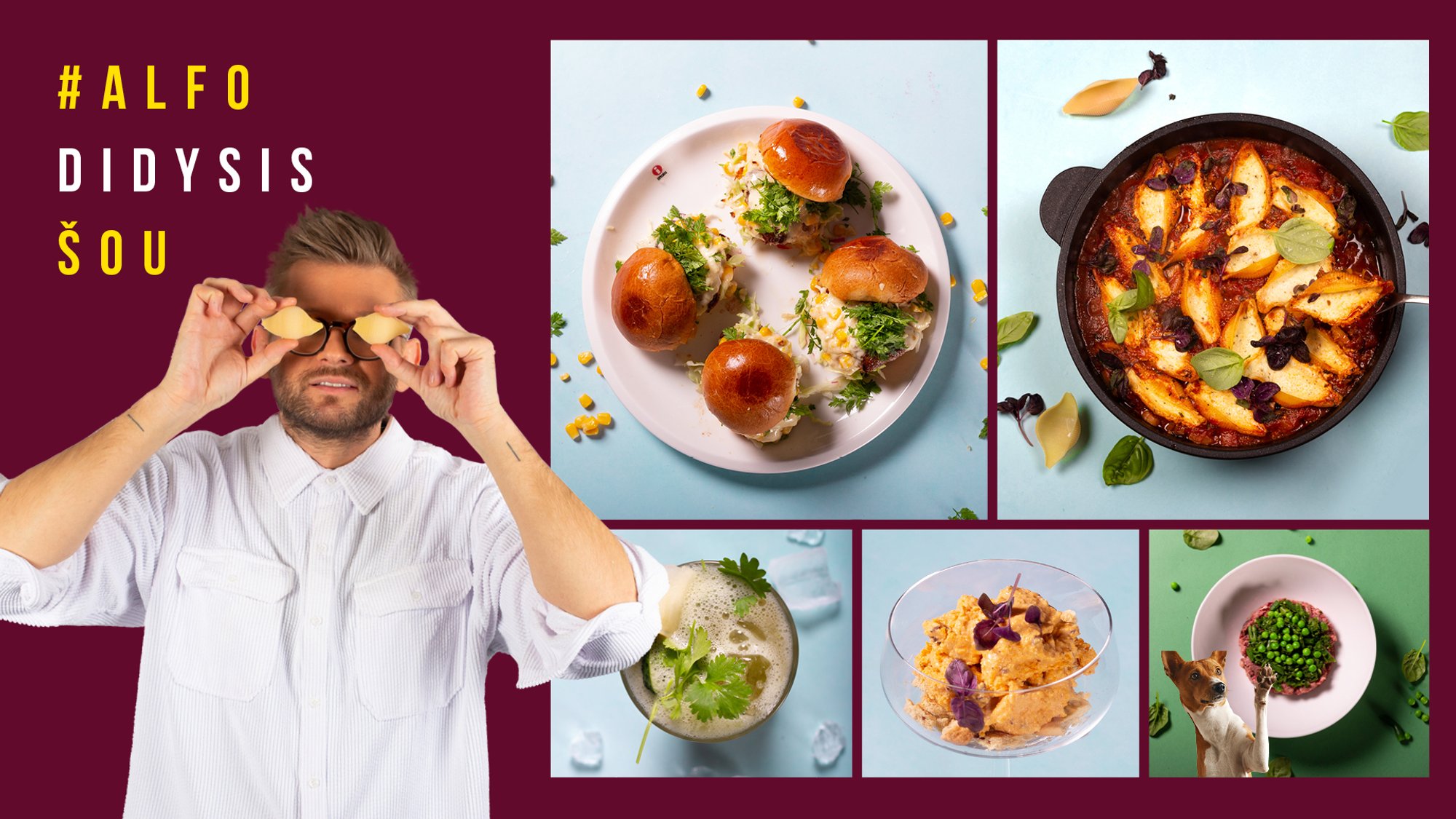 Alfo didysis šou. Mini burgeriai su sūrio padažu, pomidorų ir mėsos ...