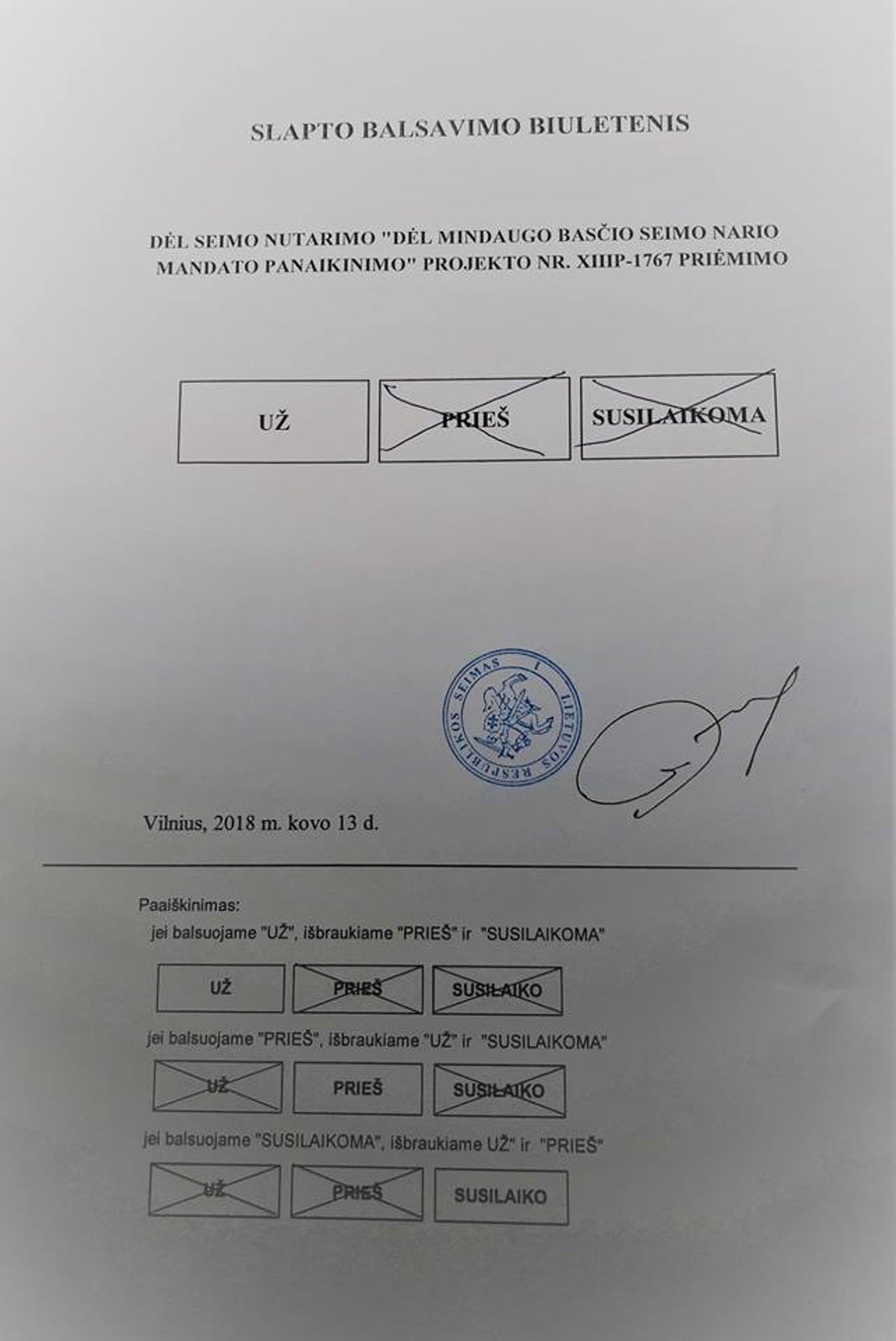 Seimo teisininkas: slapto balsavimo valios paviešinimas yra pažeidimas ...